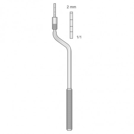 Osteotomo curvo de 2mm de diámetro,con tope graduable para conseguir la ...